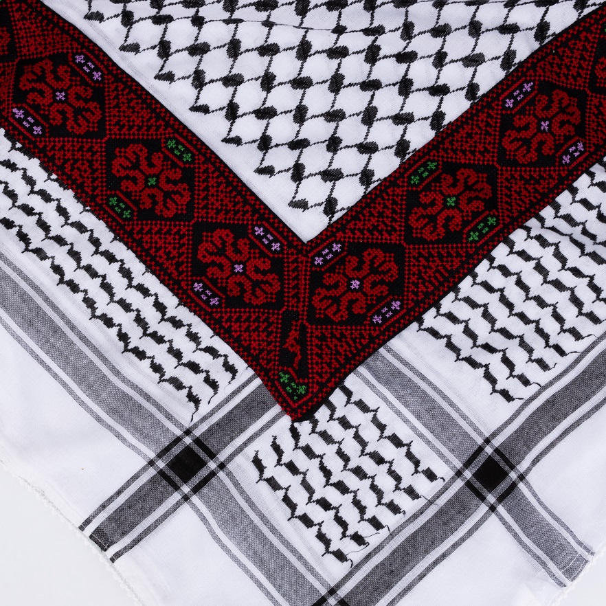 Palestinian Keffiyeh with Handmade Embroidery - Palestinian Artisians